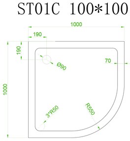 BPS-koupelny Čtvrtkruhová akrylátová sprchová vanička HYD-RSV-ST01C 100x100 bílá