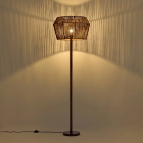 Stojací lampa z ořechového dřeva s hnědým stínidlem z papírového provazu 50/50/30 - Mels