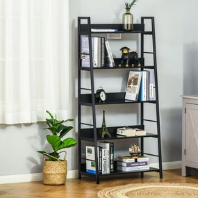 HOMCOM Knihovna v Průmyslovém Stylu - Opěrná 5 Policová 70L x 35Š x 150V cm Černá