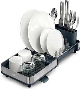 Černý nastavitelný plastový odkapávač 31x19 cm Extend Slim Steel – Joseph Joseph