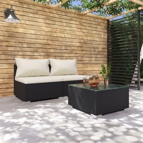 vidaXL 3dílná zahradní sedací souprava s poduškami polyratan [3101405] Barva: Černá a krémová