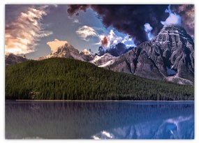 Skleněný obraz jezera a hor (70x50 cm)