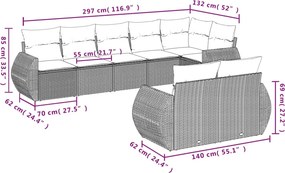 8dílná zahradní sedací souprava s poduškami černá polyratan 3221615