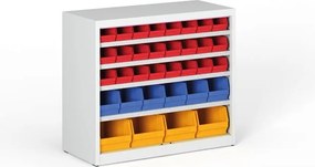 Regál s plastovými boxy BASIC  se zadní stěnou - 800 x 400 x 920 mm, 24xA, 6xB, 4xC