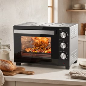 HOMCOM elektrická trouba 1500 W 28 L s regulovatelnou teplotou až do 230 °C, 60 min časovač, rošt, plech na pečení, rukojeť