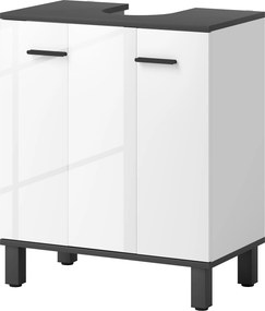 HOMCOM skříňka pod umyvadlo se 2 dveřmi a nastavitelnou policí pro umyvadla s nebo bez sloupku 60x34x70 cm, vysoký lesk bílá