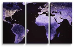 Sablio Obraz - 3-dílný Světelná mapa světa - 120x80 cm