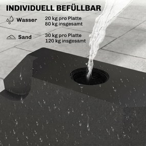 Outsunny Sada 4 kusů stojanů na slunečníky pro patio nebo zahradu, plnitelná vodou 80 kg nebo pískem 120 kg, stabilní 100x100x9,5 cm, černá
