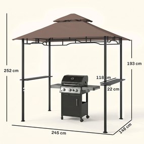 Grilovací pavilon Outsunny – zahradní stříška s policemi, nehořlavá dvojitá střecha, káva hnědá 245 x 148 x 252 cm