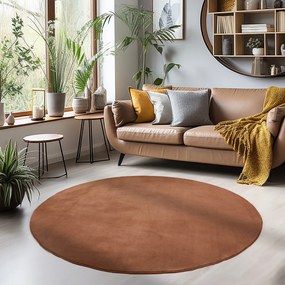 Ayyildiz, Kusový koberec Sky 5400 Brown kruh, 200x200 (průměr) kruh, hnědá, obývací pokoj