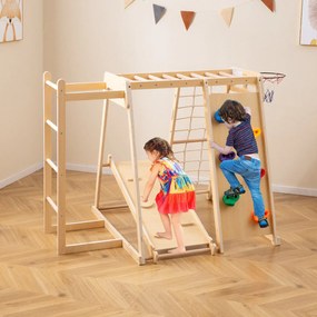 Costway 6-in-1 Vnitřní prolézačka hřiště se skluzavkou lezecká stěna
