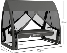 Outsunny 2-v-1 Hollywoodská houpačka s ležící funkcí - 3-místná zahradní houpačka s markýzou a síťkou proti hmyzu, nosnost až 300 kg, lehátko do zahr…