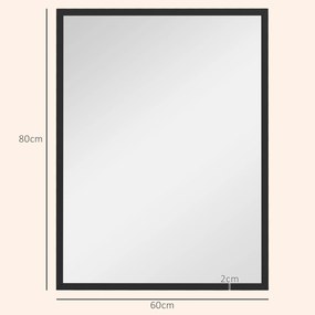 HOMCOM Obdélníkové Zrcadlo se Háčky, Zrcadlo ve Skle a MDF, 60x80 cm, Černé