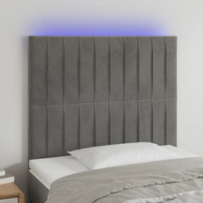 Čelo postele s LED světle šedé 80x5x118/128 cm samet
