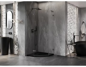 Mexen Lunar, L pětiúhelníkový sprchový kout naklápěcí doleva 100 x 100 cm, 8mm čiré sklo, grafitový profil, 831L-100L-100P-95-00-L