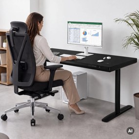 Elektrický psací stůl sit-stand se zásuvkou a bezdrátovou nabíječkou Qi černý, 1600 mm: ELLIS