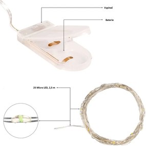 VOLTRONIC 10 ks 25 LED světelných řetězů, studená bílá, bat