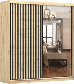 IDZ Šatní skříň WERONA 2D, 203 cm Dub Artisan/Černá