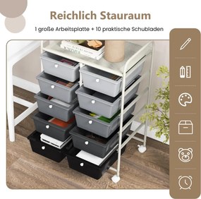 Costway Pojízdný úložný vozík s 10 zásuvkami Posuvný vozík