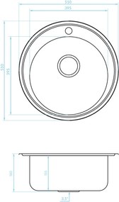 Kuchinox Orion, 1-komorový nerezový dřez 510x510x180 mm, hladký dekor, ocelová, LAV-SKO_080T