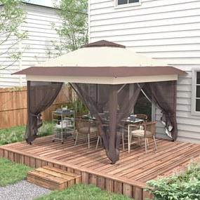 Outsunny zahradní pavilon Pop-Up skládací ocel polyester moskytiéra + transportní taška na kolečkách khaki hnědá