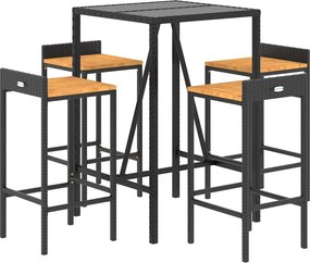 5dílný zahradní barový set černý polyratan a masivní akácie 3187675
