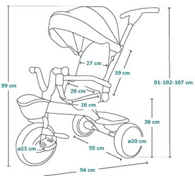 Lionelo - Dětská tříkolka HAARI růžová/šedá