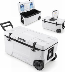 Costway Chladicí box 70 L Velký termobox z plastu s kolečky a madlem – bílý