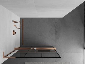 Mexen Kioto+ L, sprchová zástěna Walk-In s poličkou a věšákem 100 x 200 cm, 8mm čiré sklo černý vzor, ​​měděný matný profil, 800-100-123-65-77