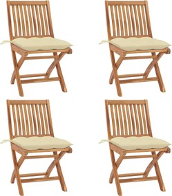 vidaXL Skládací zahradní židle s poduškami 4 ks masivní teak [3072823] Barva: krémová
