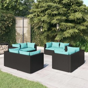 vidaXL 8dílná zahradní sedací souprava s poduškami polyratan [3101554] Barva: Černo-modrá