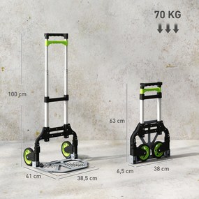 HOMCOM Skládací hliníkový ruční vozík s teleskopickou rukojetí Nastavitelná výška 100 cm