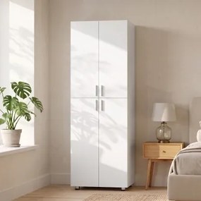 HOMCOM šatní skříň se 4 dveřmi, 180 cm, bílá