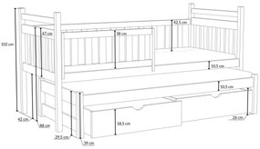 Dětská postel z masivu borovice PROKOP s přistýlkou a šuplíky - 200x90 cm - PŘÍRODNÍ BOROVICE