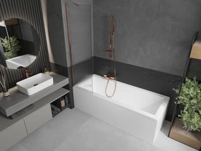 Mexen Next, vanová zástěna 1-křídlová 50 x 150 cm, fixní křídlo, 6 mm sklo s pruhy, růžové zlato profil, 895-050-000-00-09-60