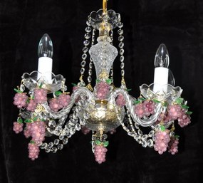 5 Arms Crystal chandelier with violet glass grapes