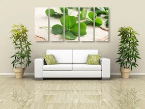 5-dílný obraz zelené čtyřlístky - 200x100 cm