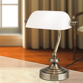 Orion LA4-1165/1-Opal Stylová stolní lampa BANKIR patina BÍLÉ sklo