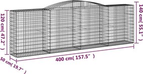 Klenuté gabionové koše 6 ks 400x50x120/140cm pozinkované železo 3147013