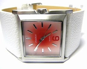Luxusní bílé hranaté ocelové dámské hodinky Foibos 2564 s růžovo-červeným čísel.