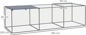 PawHut Venkovní Kurník pro Králíky 3 m² pro Malá Zvířata 3 x 1 x 0,8 m Galvanizovaná Ocel, 1 Horní Dveře, Kryté Prostor Tarp