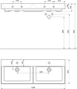 Sapho KARE 120 keramické dvojumyvadlo nábytkové 120 x 46 cm s přepadem bílá 17120