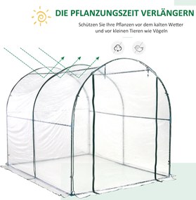 Outsunny Zahradní Tunelový Skleník, Balkonový Skleník pro Rostliny a Zeleninu s PVC Krytem, Rolovacími Dveřmi a Ocelovým Rámem, 2x2,5x2m