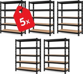 Akce 5x Regál 216x120x50 cm profesionální 5-policový, nosnost 2000 kg - černý