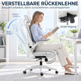 HOMCOM ergonomická kancelářská židle s bederní opěrkou, podnožkou a opěrkou hlavy, šedá