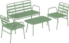 Outsunny venkovní zahradní nábytek z oceli, 4dílný, 2místná pohovka, 2 křesla, konferenční stolek, s lamelami, 112x60x75 cm, zelená