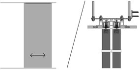 JAP Dvoukolejnicový posuv do stropu skrytý PREMIUM - podhled z obou stran - ELOX šířka průchodu/ délka kolejnice: 85/ 180 cm, typ kotvení: do zdi + závitové tyče