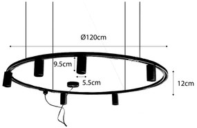 Moderní závěsný kolejnicový systém s 6 bodovými světly bílý 1-fázový GU10 50mm - Iconic Ruby Honey