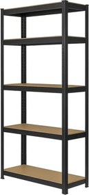 Regál 180x100x50 cm lakovaný 5-policový, nosnost 875 kg - černý