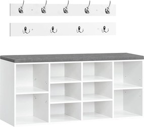 Předsíňový věšák s botníkem a sedákem Vasagle Jungo 104 cm bílý/šedý
